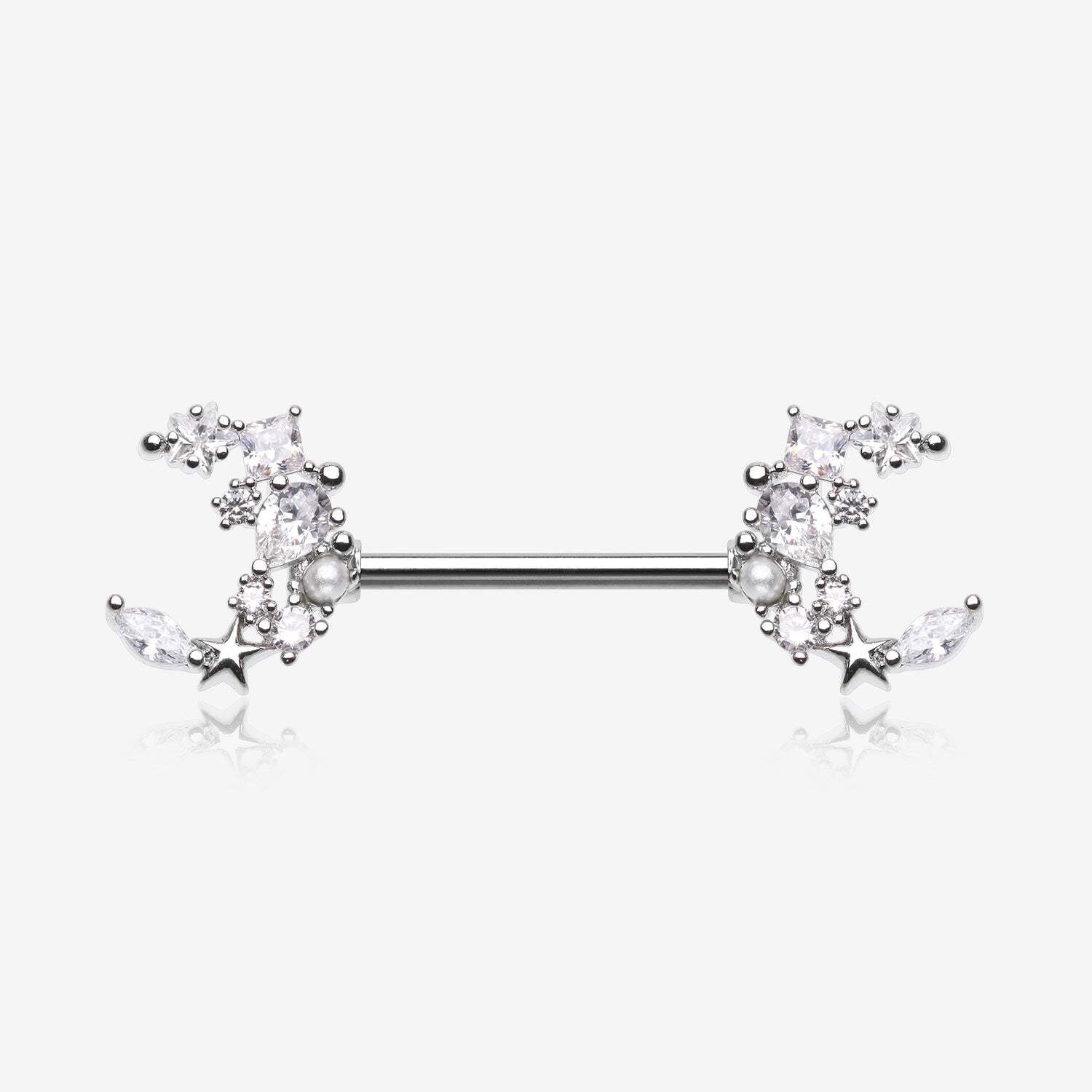 A Pair of Celestial Sparkle Crescent Moon Array Nipple Barbell ...