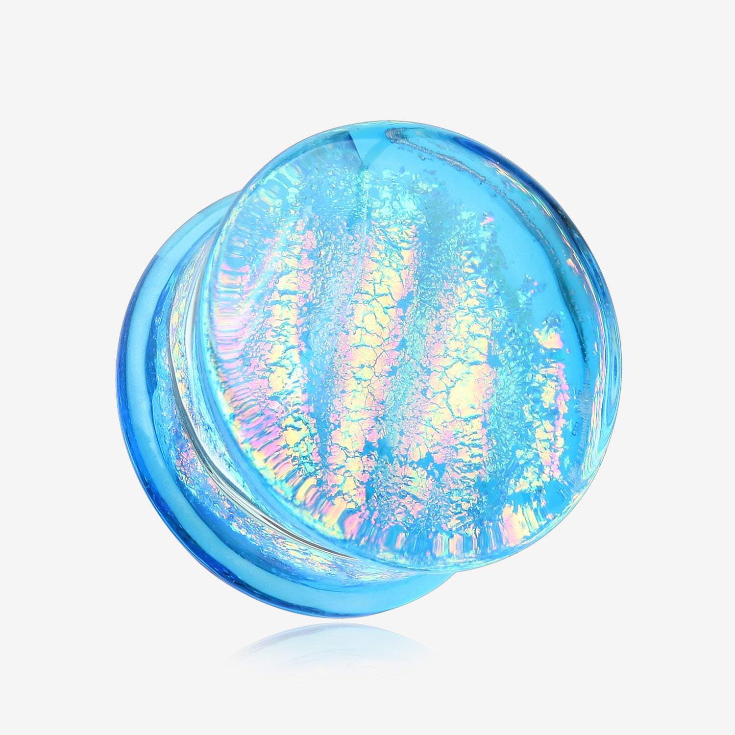 A Pair of Dichroic Glass Aqua Rainbow Iridescent Double Flared Plug ...