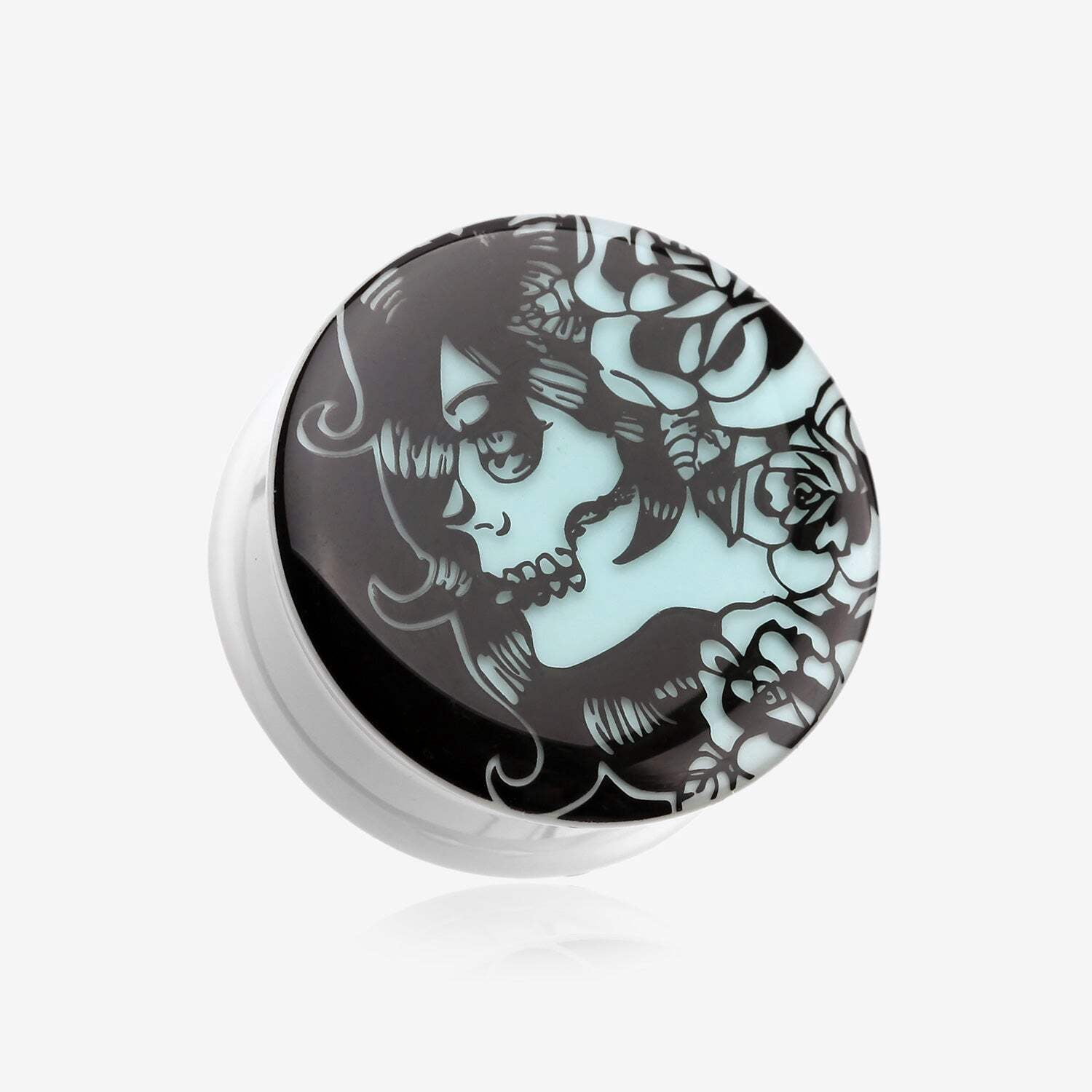 A Pair of Glow in the Dark Day of the Dead Girl Single Flared Ear Gauge ...