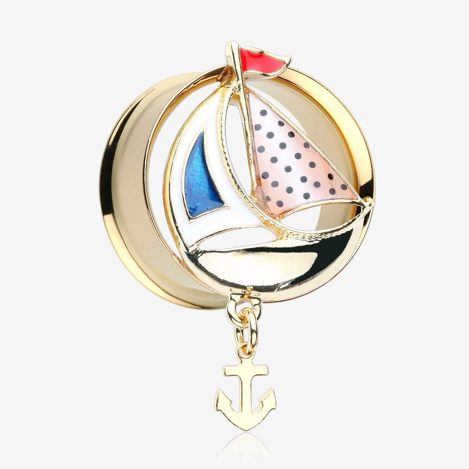 A Pair of Golden Sail Boat Anchor Dangle Steel Ear Gauge Plug - Walmart.com