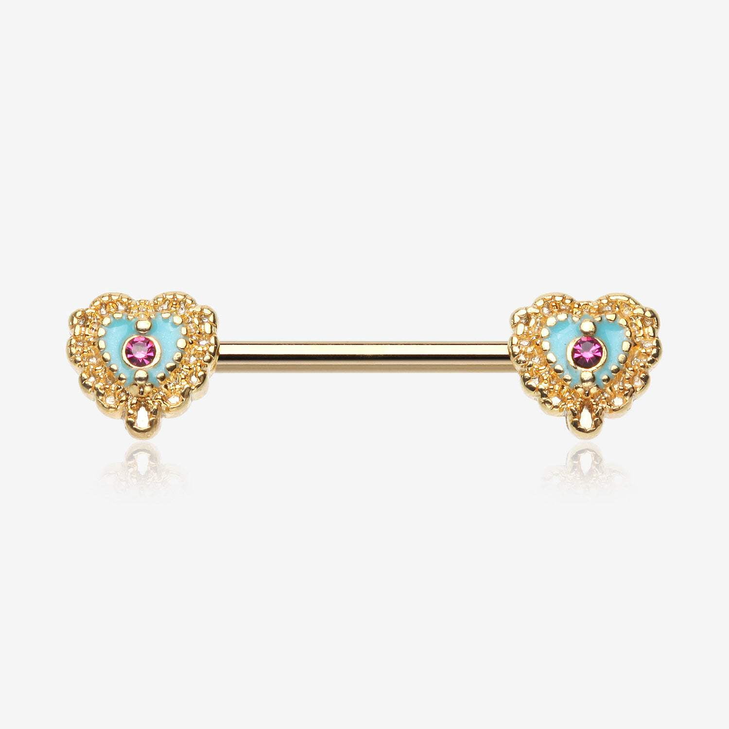 A Pair of Golden Victorian Filigree Heart Nipple Barbell - Walmart.com