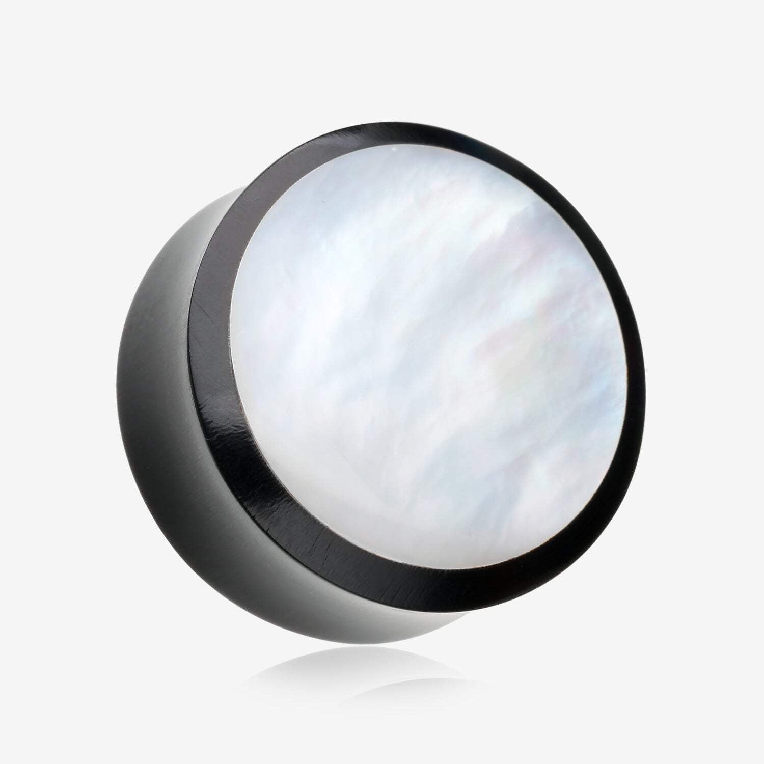 A Pair of Mother of Pearl Inlayed Buffalo Horn Double Flared Ear Gauge ...