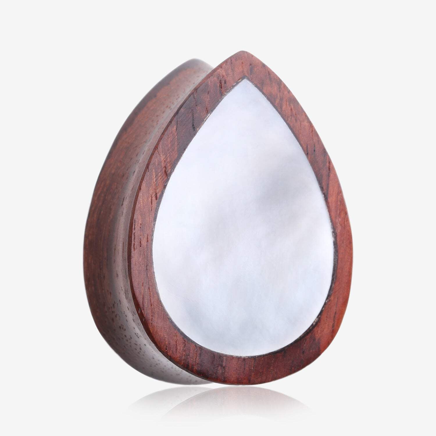A Pair of Rosewood Bali Mother of Pearl Inlay Teardrop Double Flared ...
