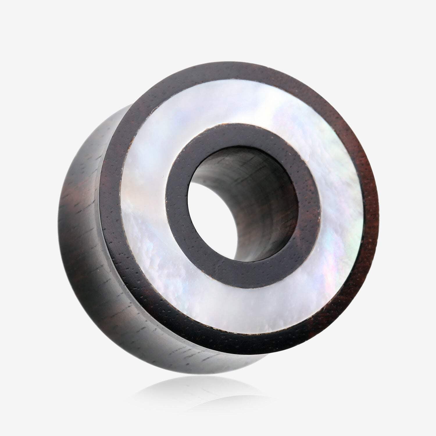 A Pair of Tiger Ebony Wood Mother of Pearl Inlay Double Flared Tunnel ...