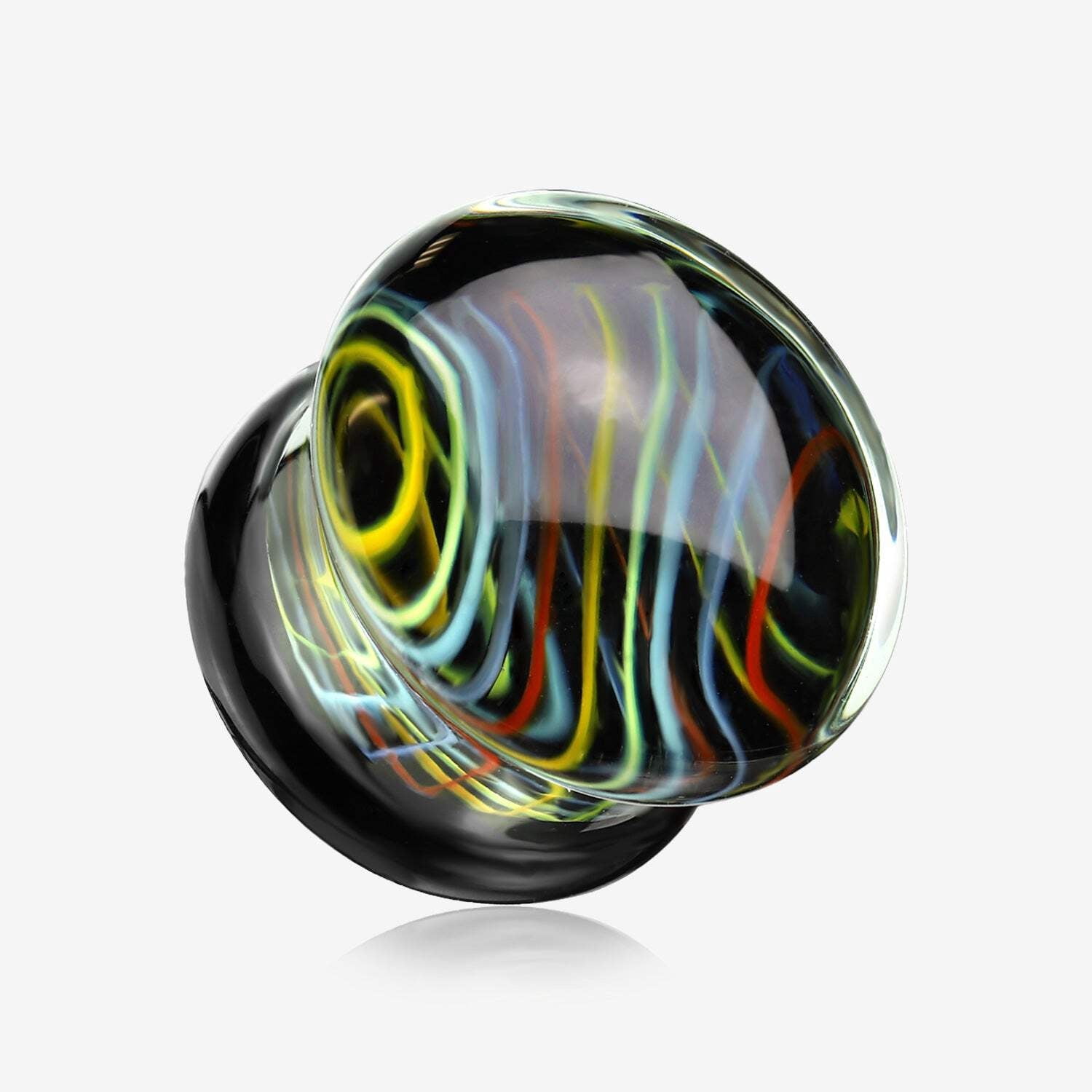 A Pair of Vibrant Rainbow Swirl Line Glass Double Flared Ear Gauge Plug ...
