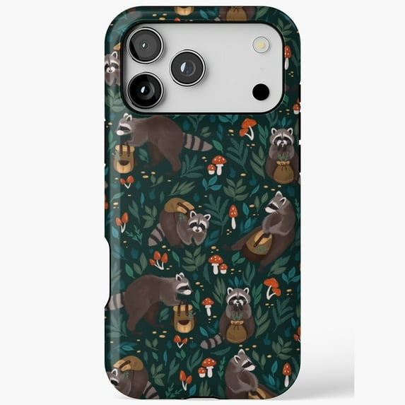 A Pattern of Raccoons on a Green Background iPhone 11 through 17 Pro ...