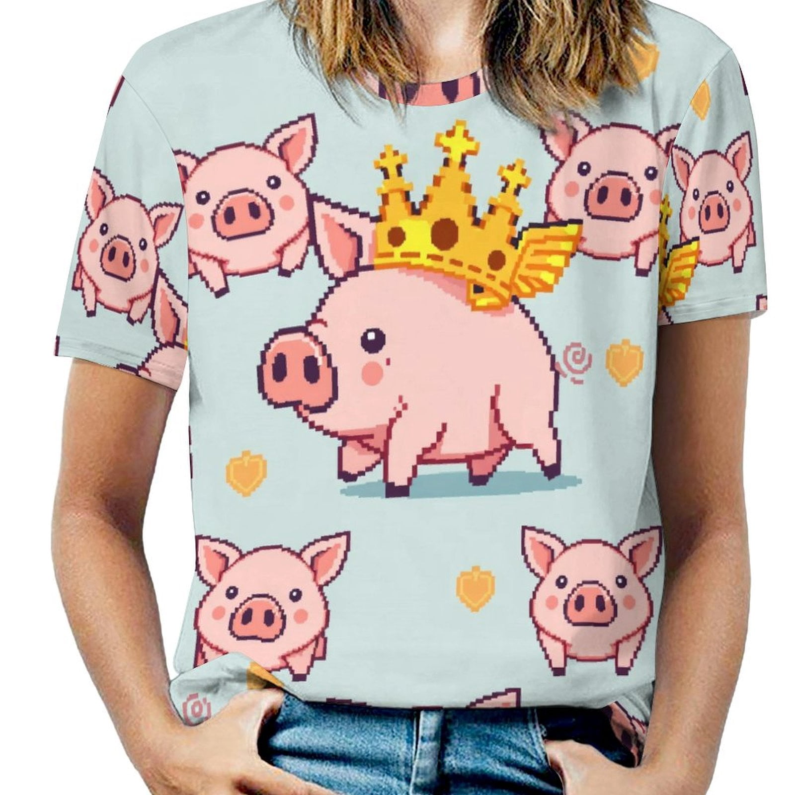 A Pig with Wings T-Shirt O Neck Oversize T-Shirts Short Sleeve Classic ...