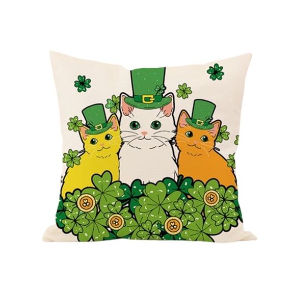 A Pillow Cover Printed With Cute Cat Paw And Clover Patterns For St ...