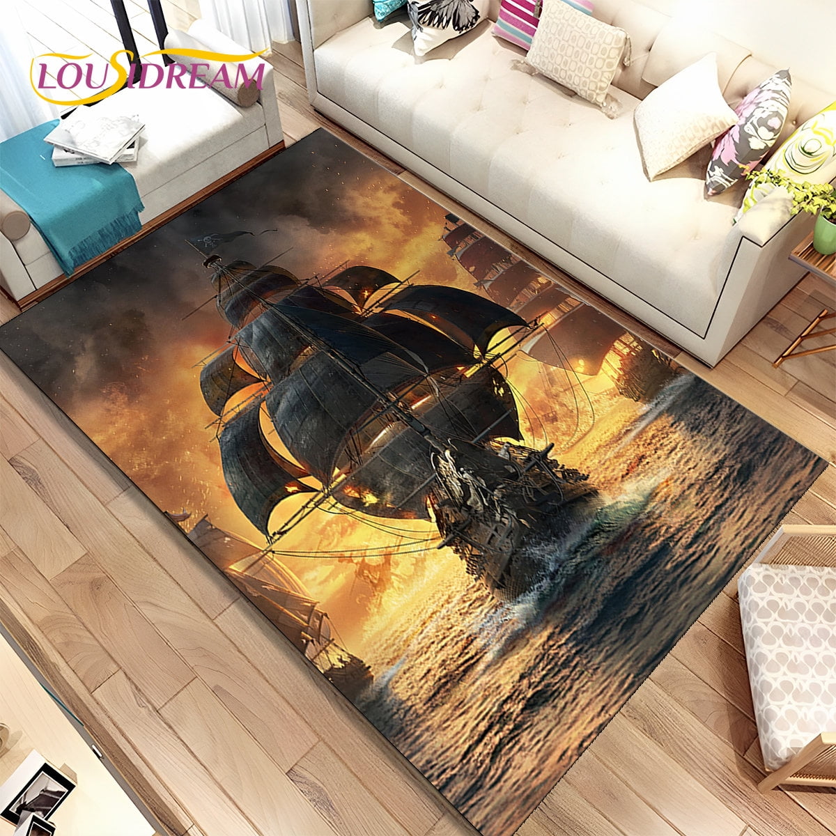 A Pirate Boat Barque Boat Ship Area Rug Carpet Rug for Home Living Room ...