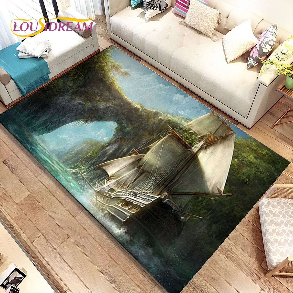 A Pirate Boat Barque Boat Ship Area Rug Carpet Rug for Home Living Room ...