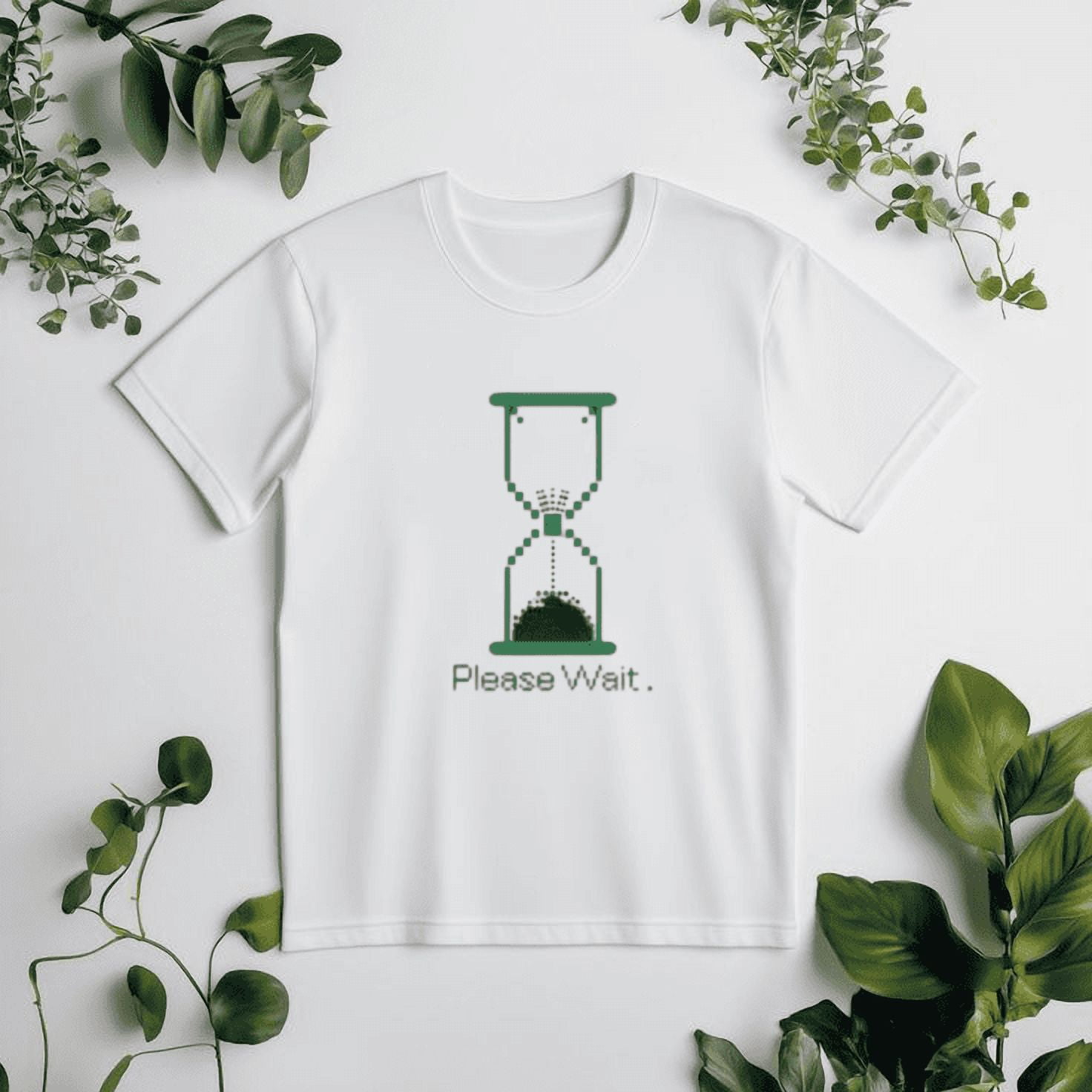 A Pixelated Hourglass With The Funny Quote Please Wait Now Unisex T ...