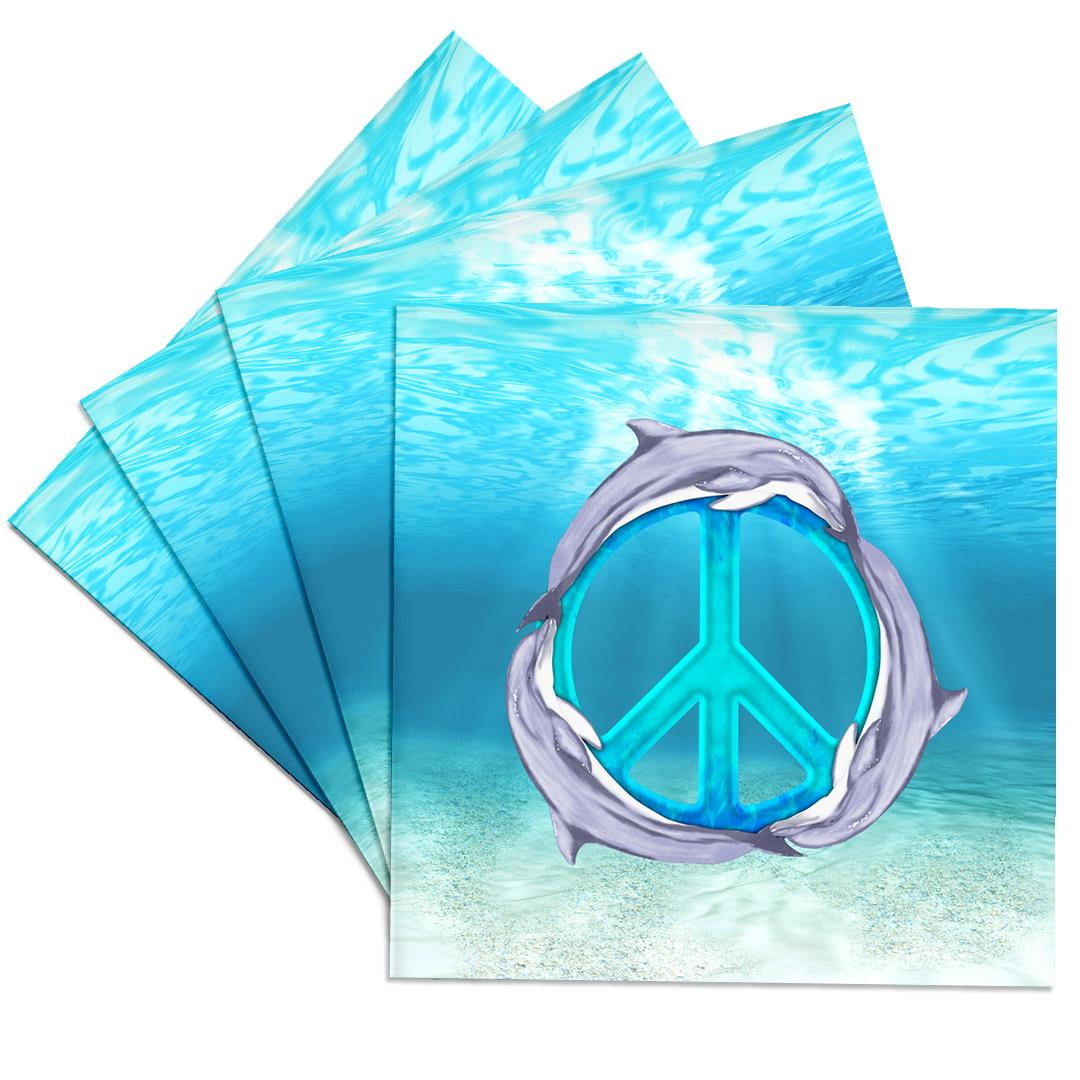 3drose, a Pod of Dolphins Swimming Around a Ocean Blue Peace Sign., Set ...
