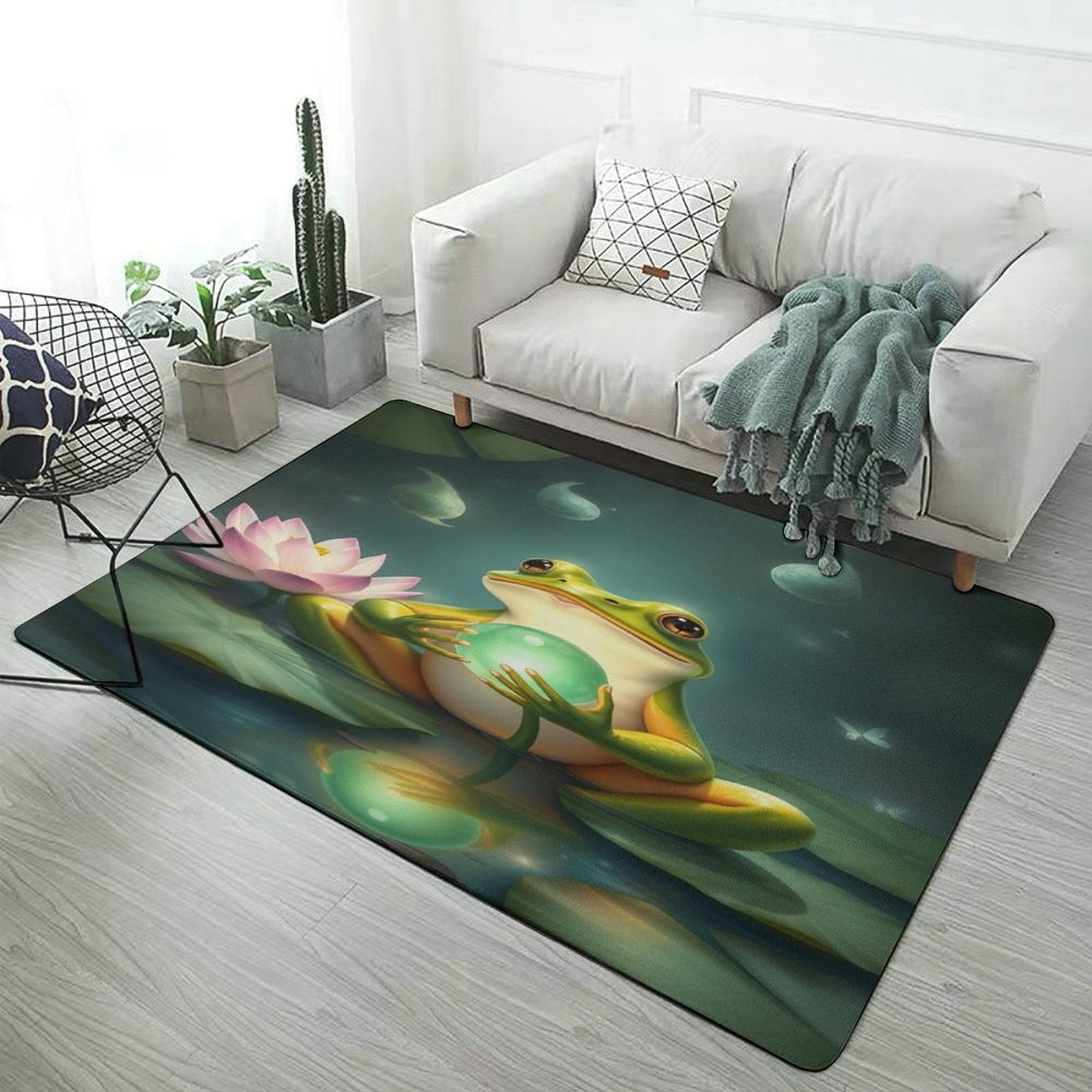 A Pond Frog Holding Lotus Leaves And Jade_ Area Rug Wet Carpet Luxury ...