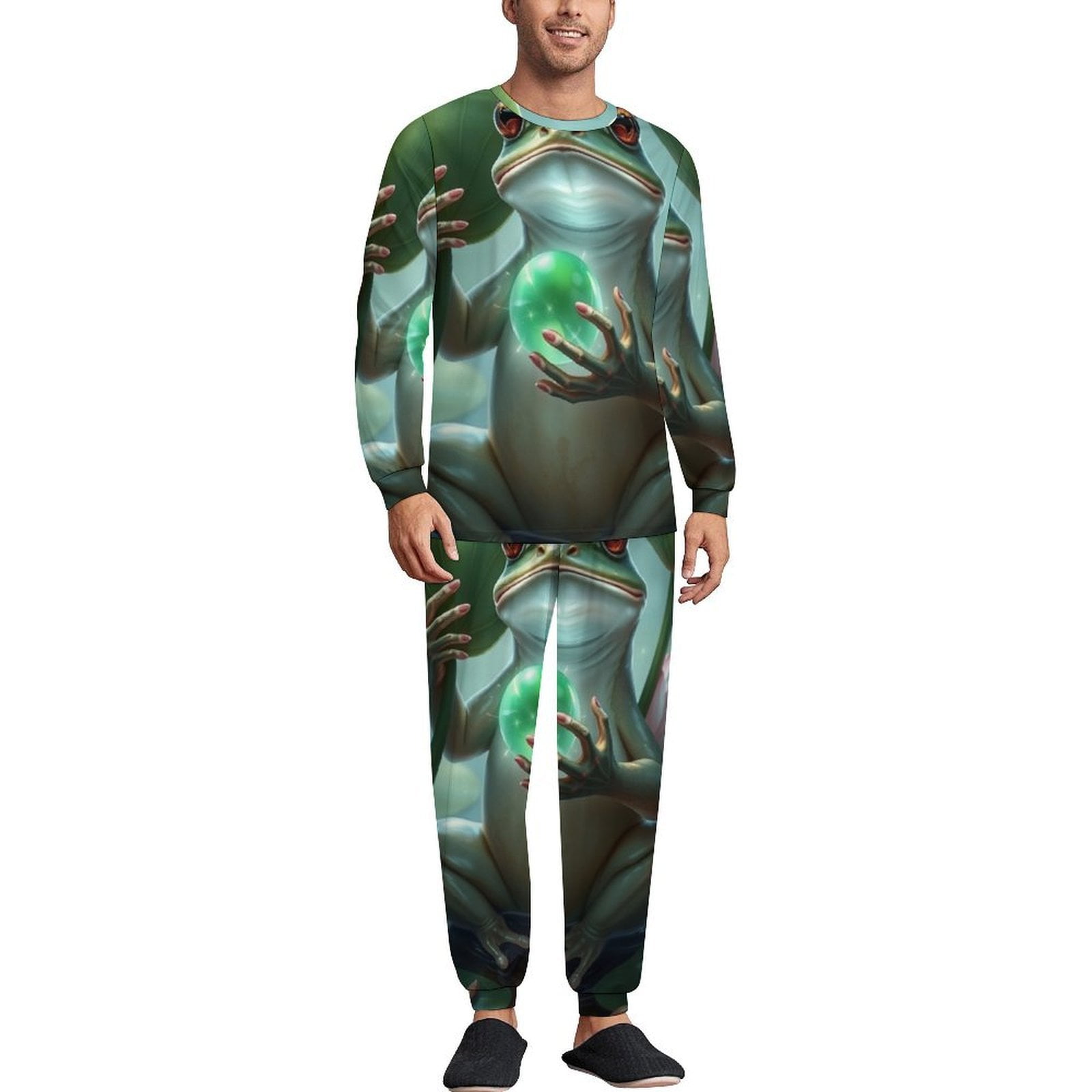 A Pond Frog Holding Lotus Leaves And Jade_ Pajamas Men Home Suit Winter ...
