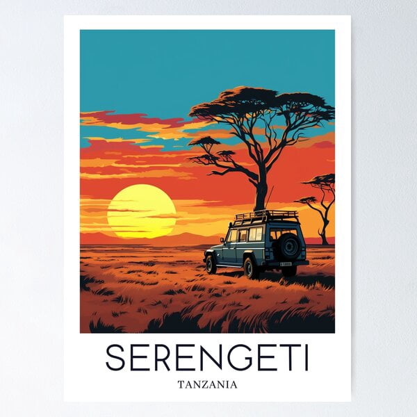 A Pop Art Travel Poster Of The Serengeti National Park Tanzania Poster ...