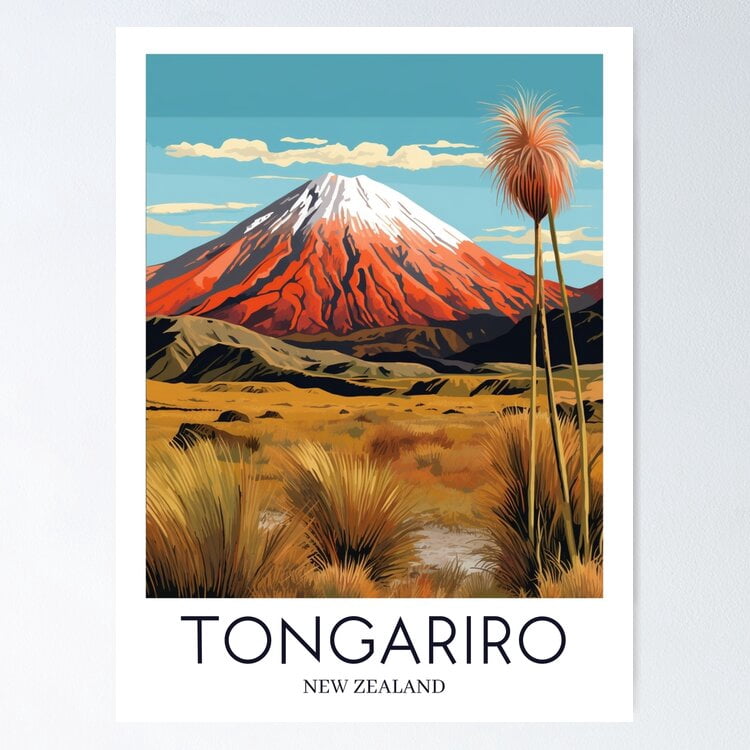 A Pop Art Travel Print of Tongariro National Park - New Zealand ...