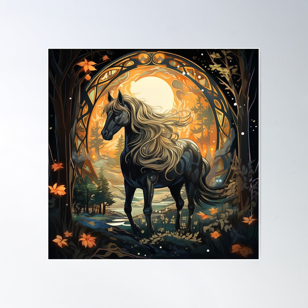 A Portrait, Black Stallion Horse Scenic Pose Poster Wall Art, Modern ...