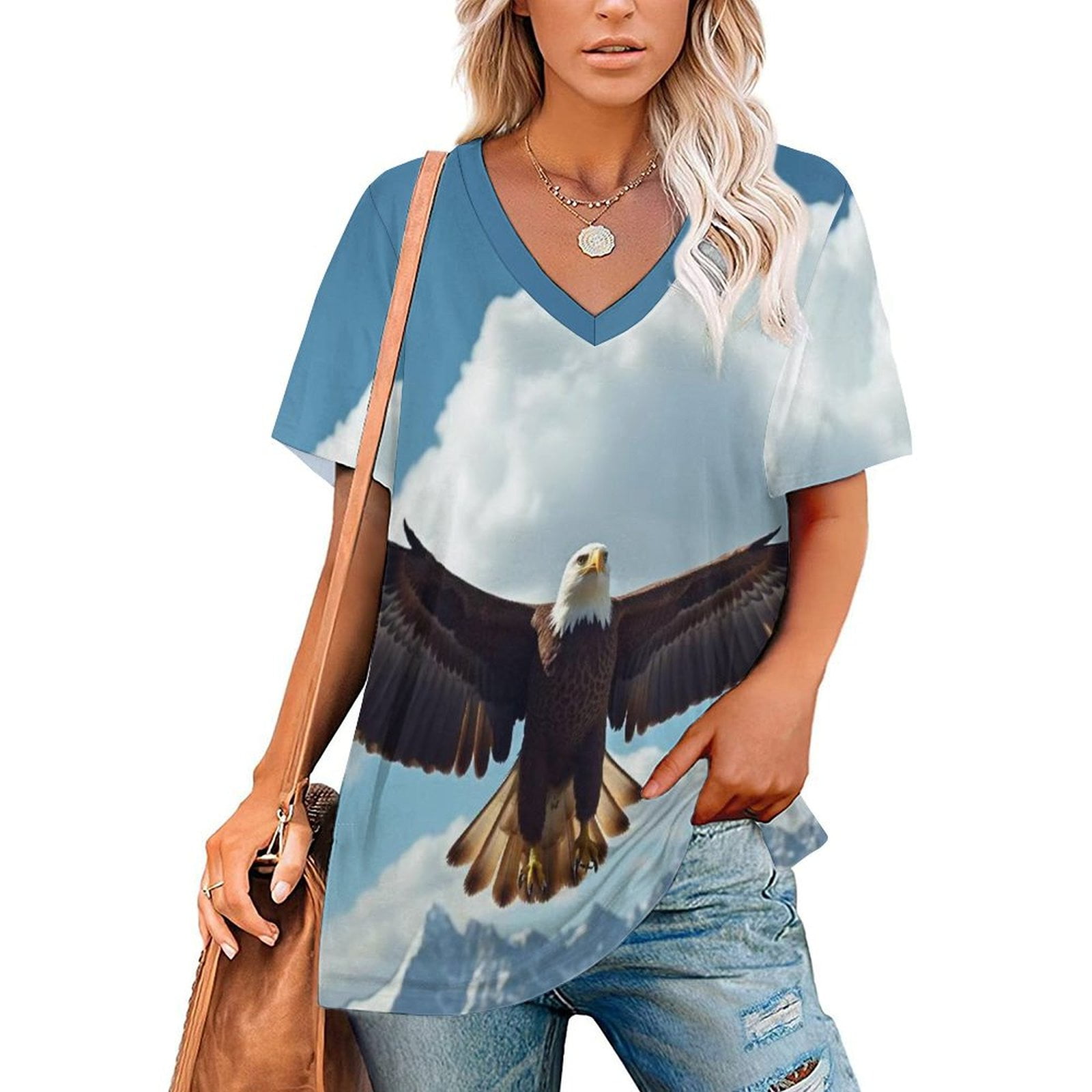 A Powerful Eagle (6) Fashion Female T-Shirt Short Sleeve Lady V Neck ...