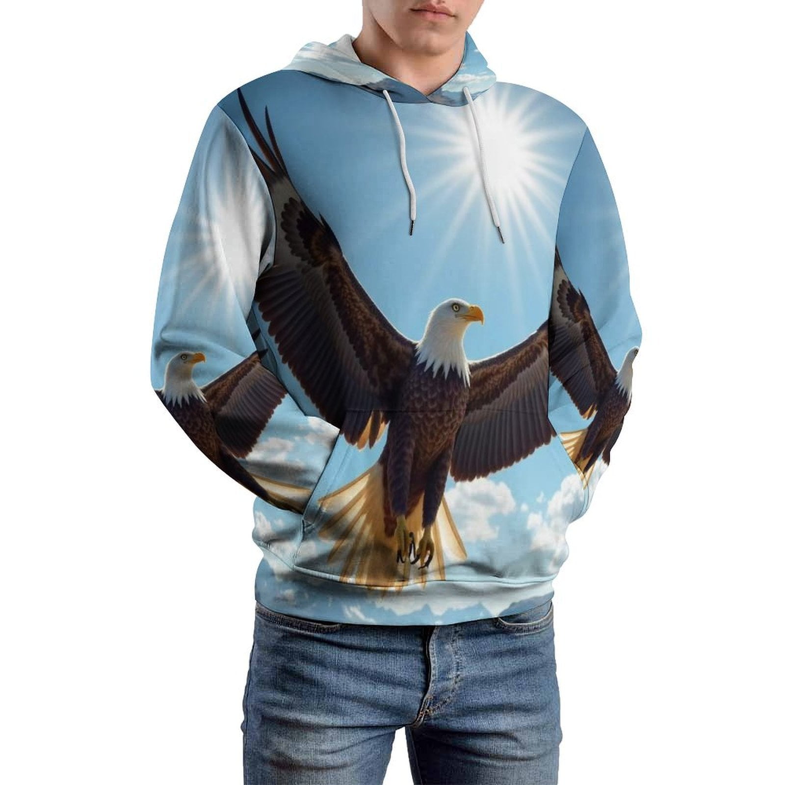 A Powerful Eagle Oversized Hoodies For Men Teen Pullover With Pocket ...