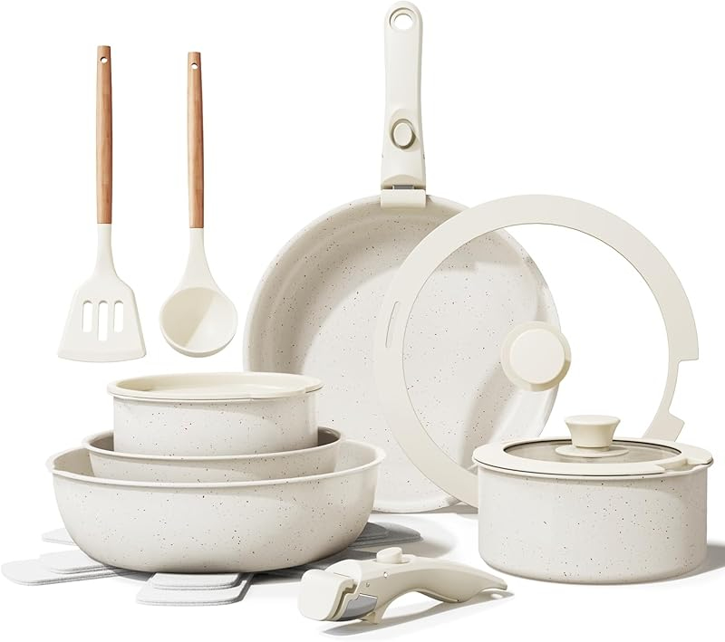 Ceramic Nonstick Cookware Set, Healthy,Non Toxic,17-Pieces Pots and ...