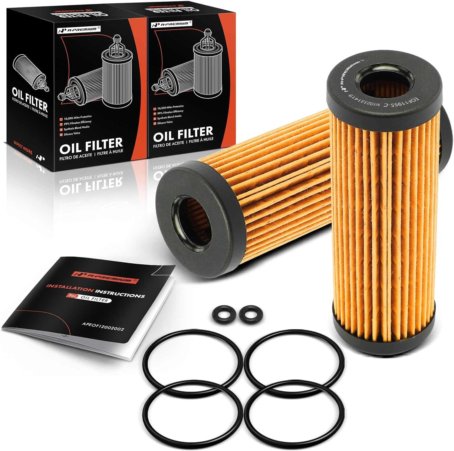A-Premium 2-PC 10K Miles Protection Oil Filter Compatible with Ford F ...