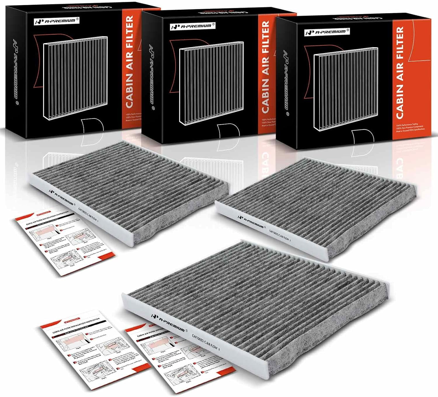 A-Premium 3-PC Cabin Air Filter with Activated Carbon Compatible with ...