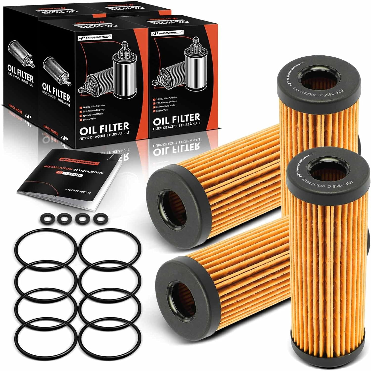 A-Premium 4-PC 10K Miles Protection Oil Filter Compatible with Ford F ...
