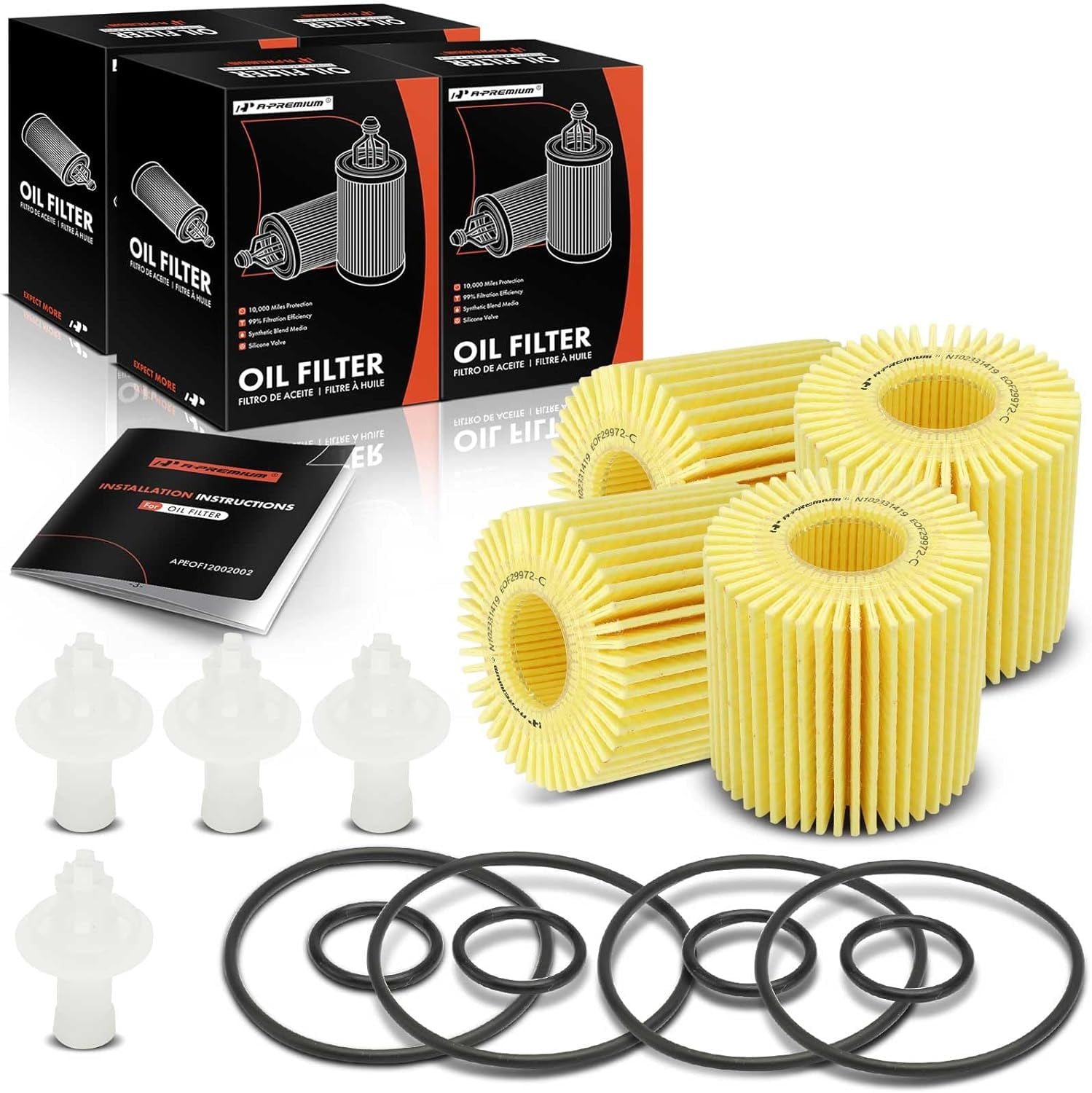 A-Premium 4-PC 10K Miles Protection Oil Filter Compatible with Toyota ...