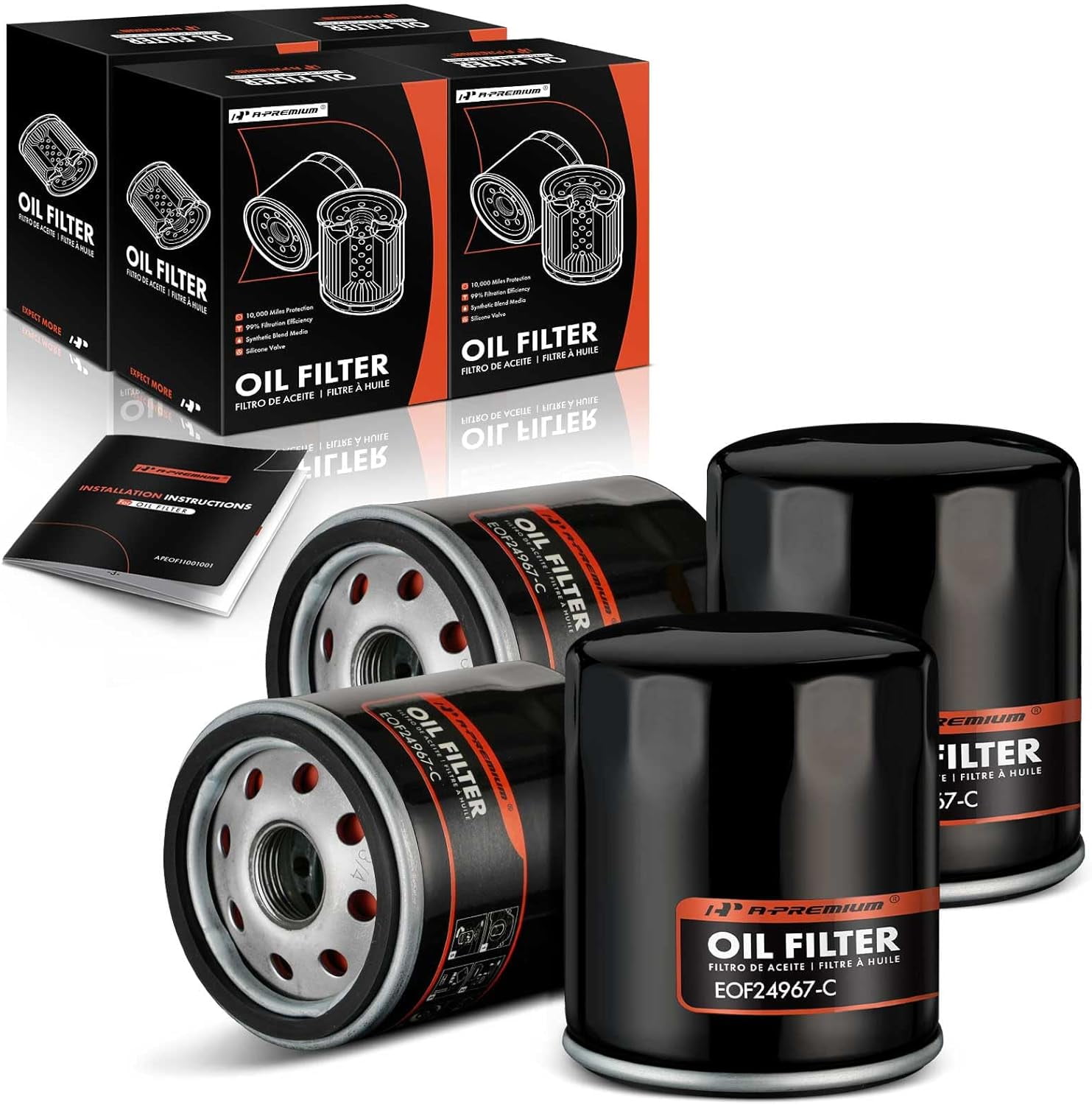 A-Premium 4-PC 10K Miles Protection Spin On Oil Filter Compatible with ...