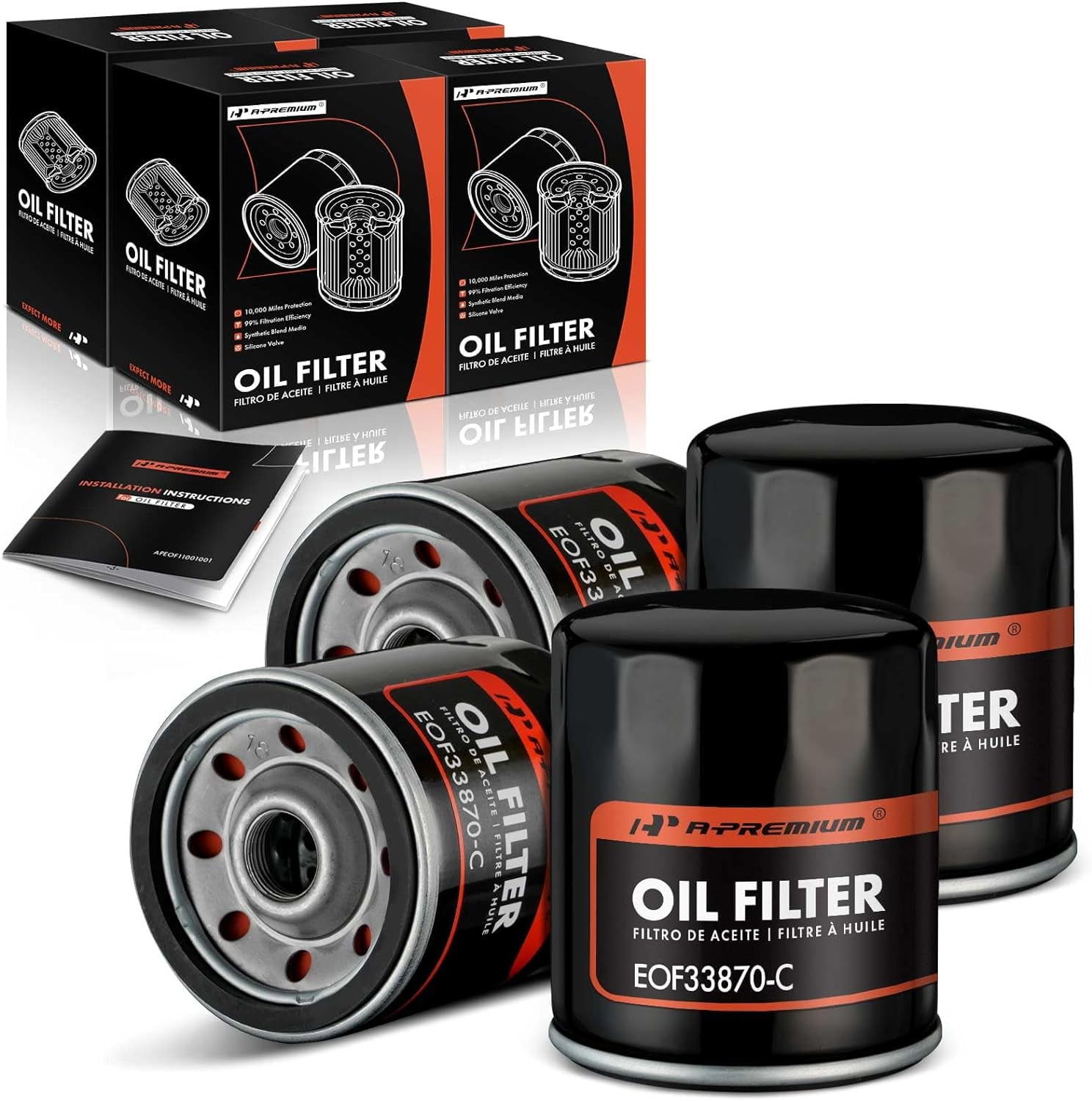 A-Premium 4-PC 10K Miles Protection Spin On Oil Filter Compatible with ...