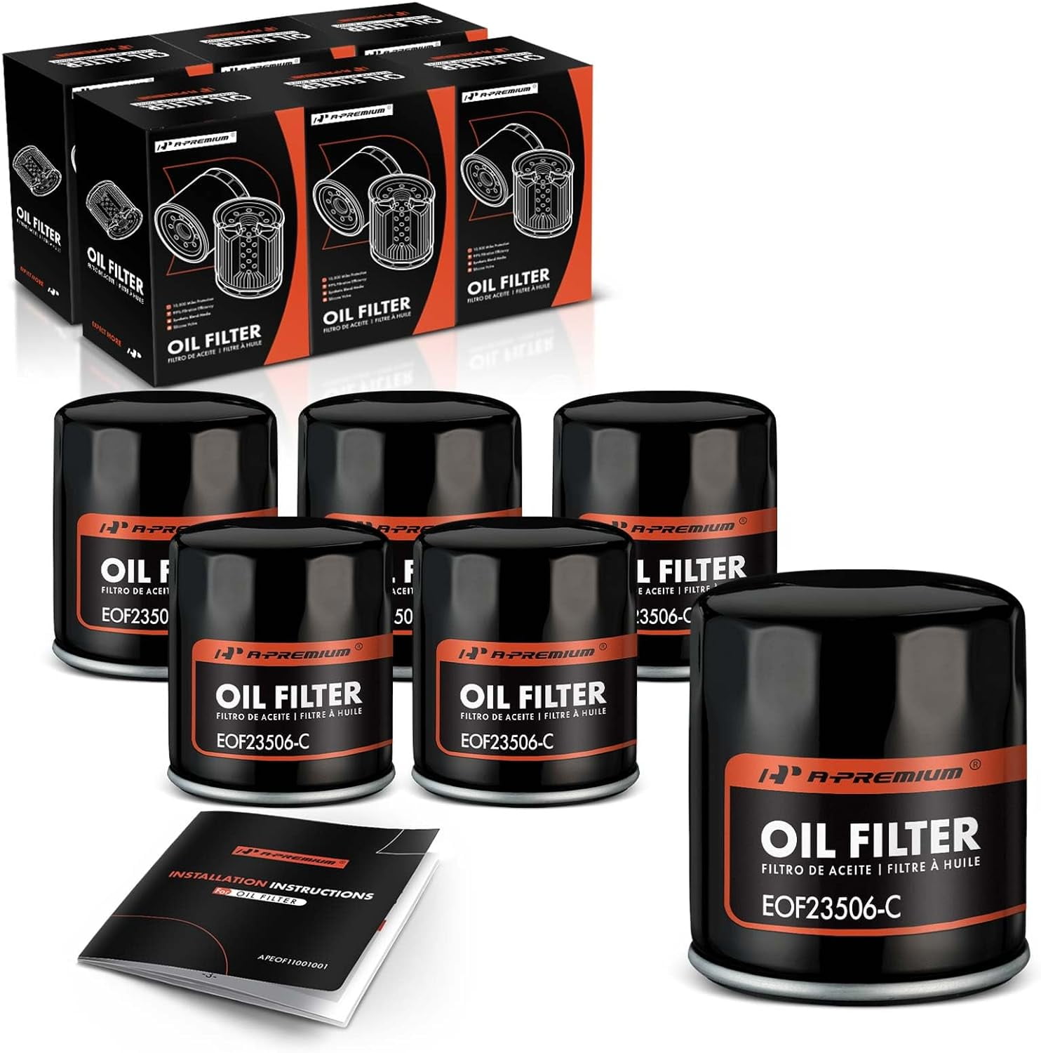 A-Premium 6-PC 10K Miles Protection Spin On Oil Filter Compatible with ...