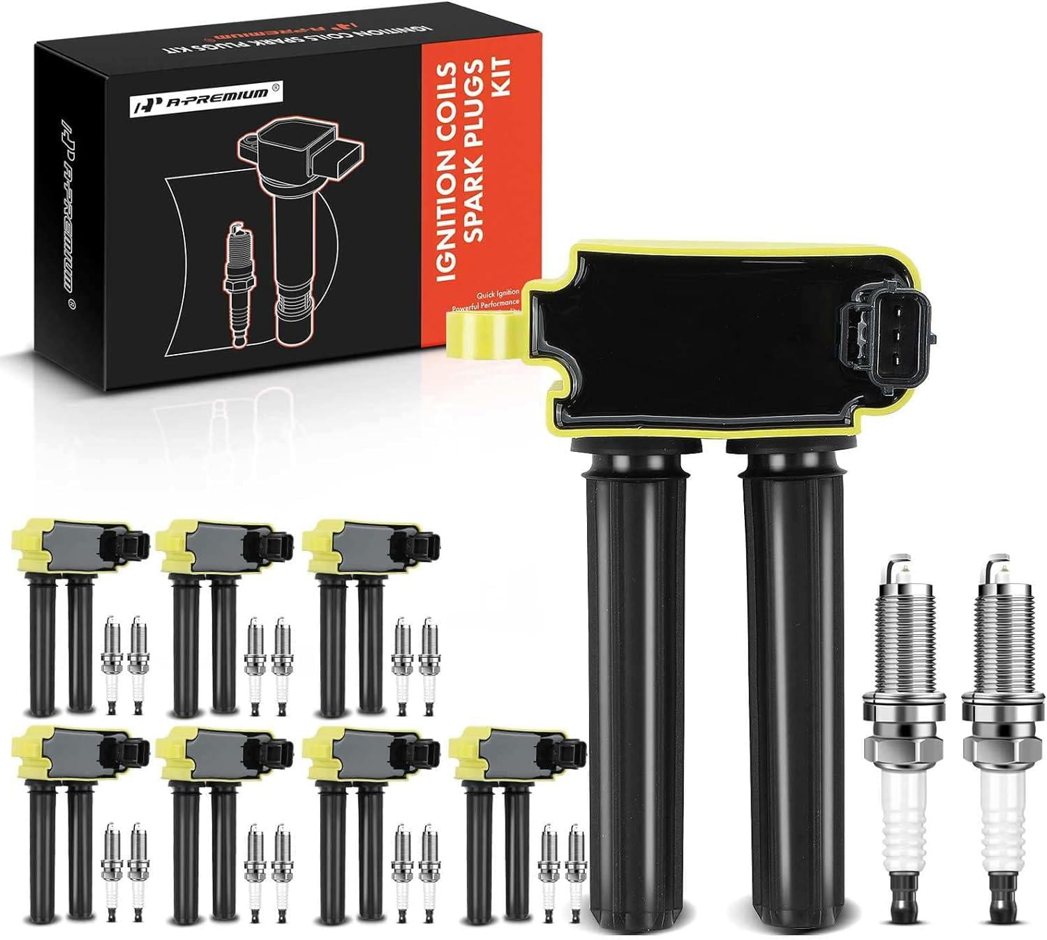 A-Premium 8x (Yellow) Ignition Coil Pack and 16x Iridium Spark Plugs ...