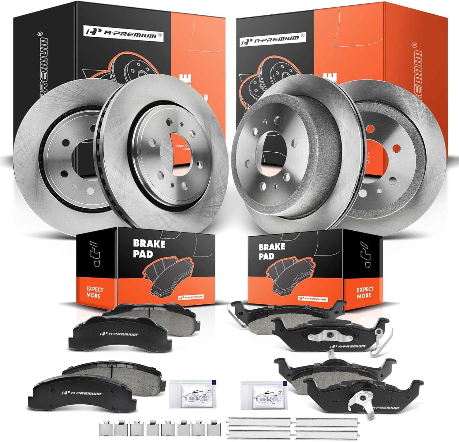 A-Premium Front and Rear Vented Disc Brake Rotors + Ceramic Pads Kit ...