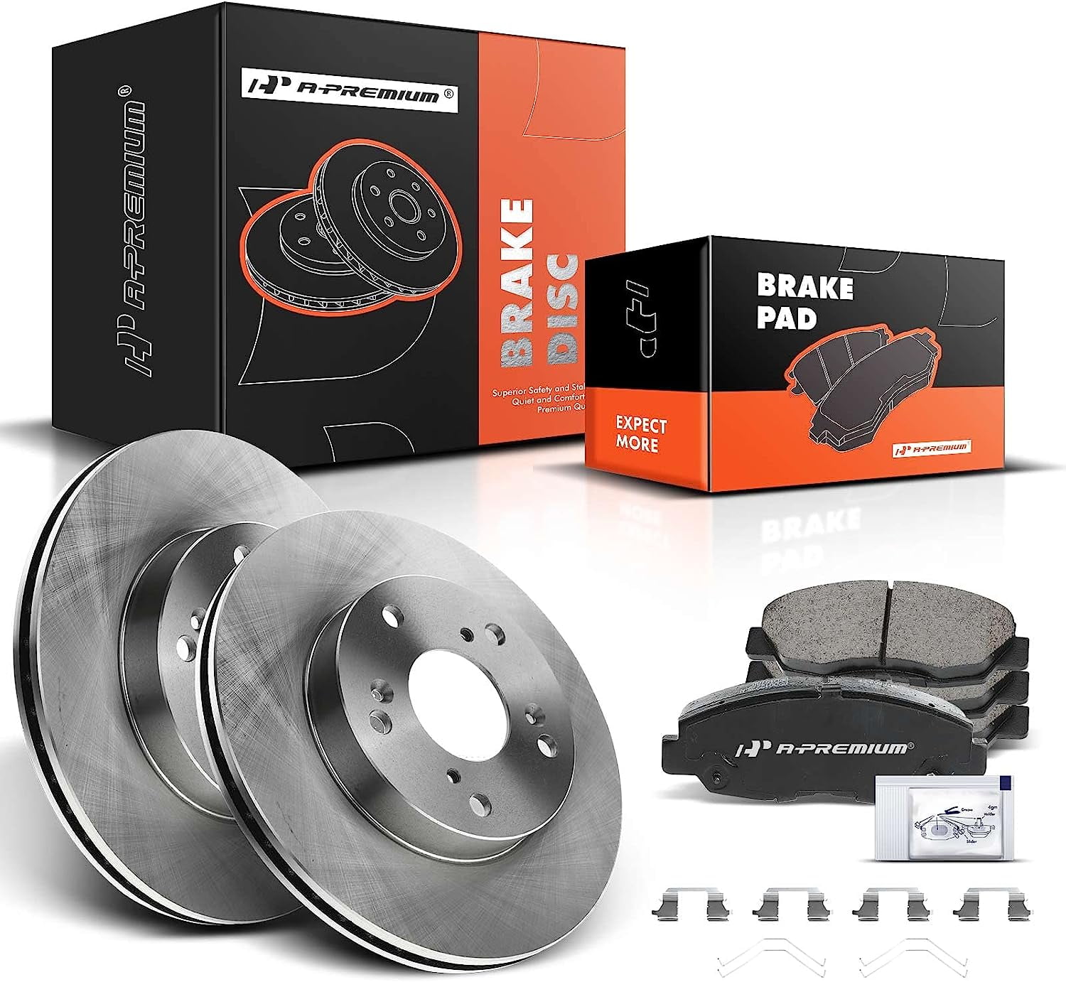 A-Premium Front Vented Disc Brake Rotors + Ceramic Pads Kit Compatible ...