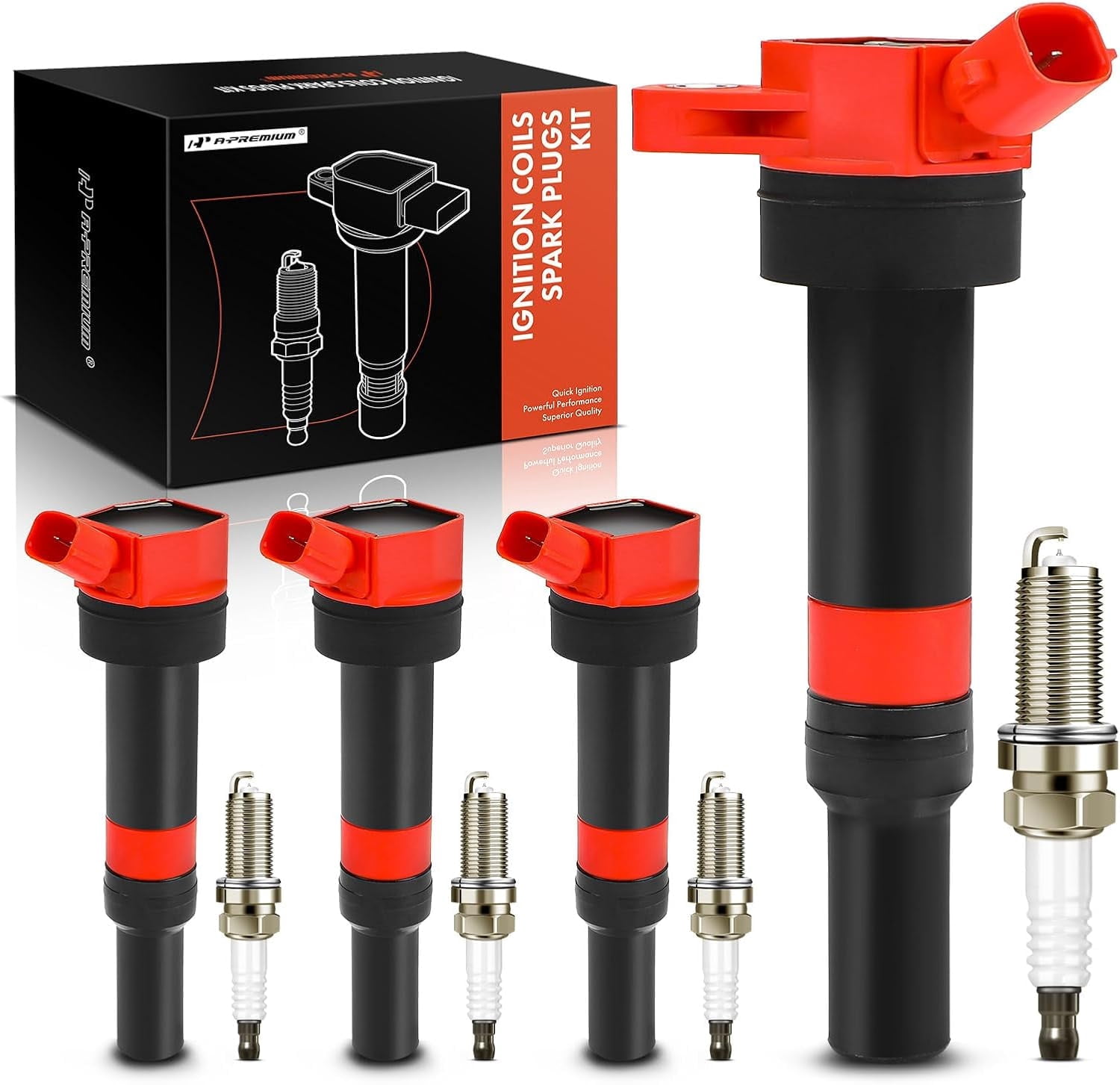 A-Premium (Red) Ignition Coil Pack and Iridium Spark Plugs Compatible ...