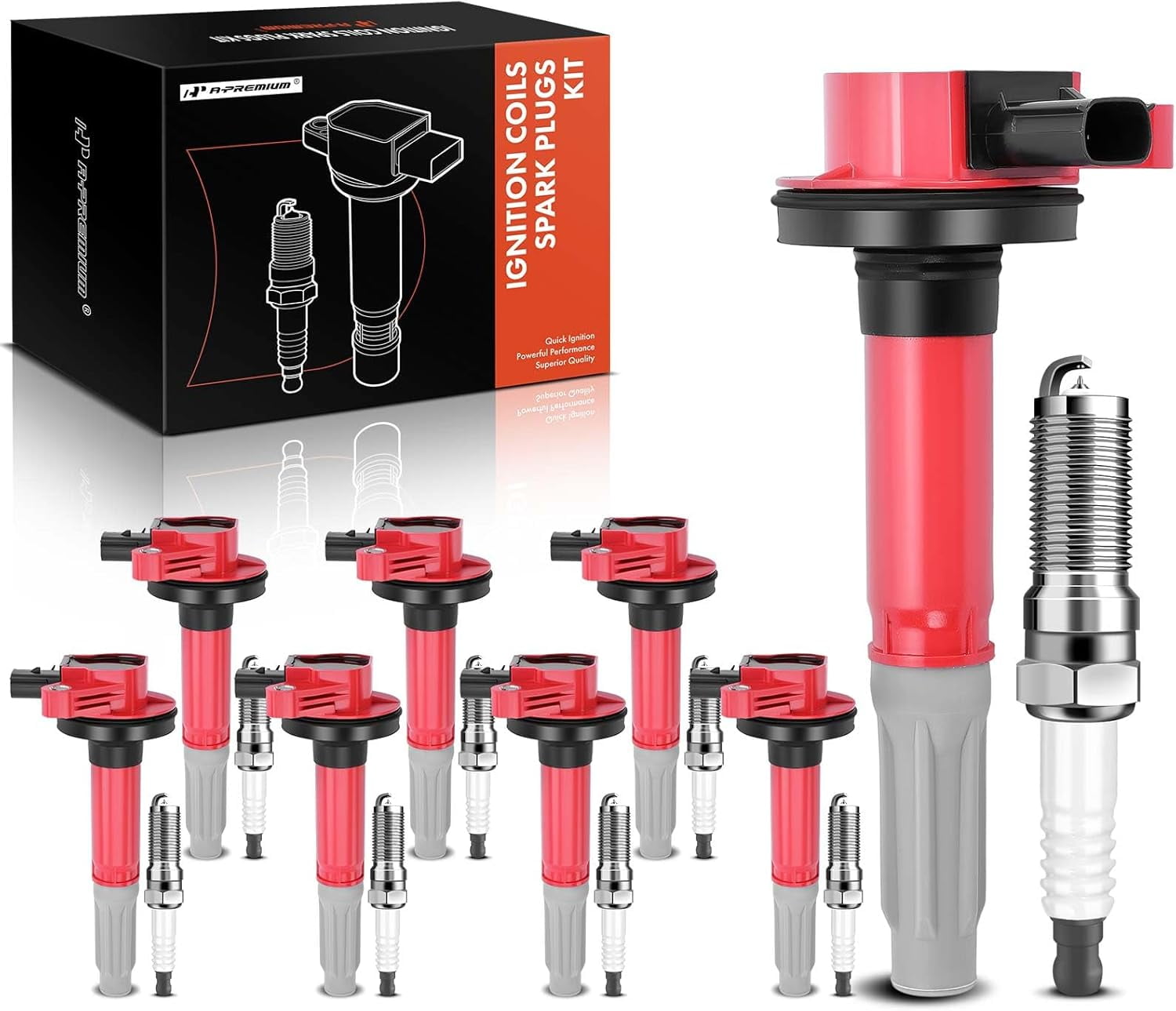 A-Premium (Red) Ignition Coils and Spark Plugs Kits Compatible with ...