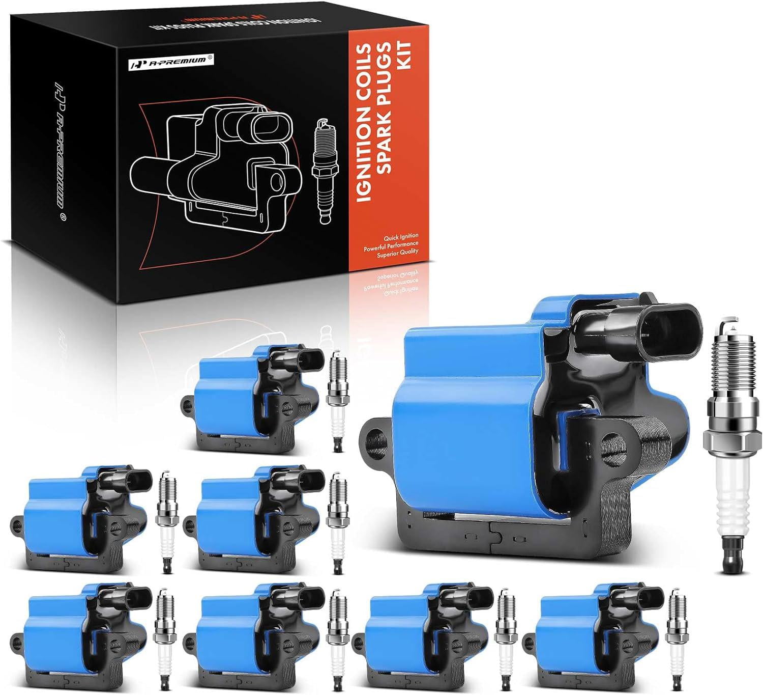 A-Premium Set of 8 (Blue) Ignition Coil Pack and Iridium Spark Plugs ...