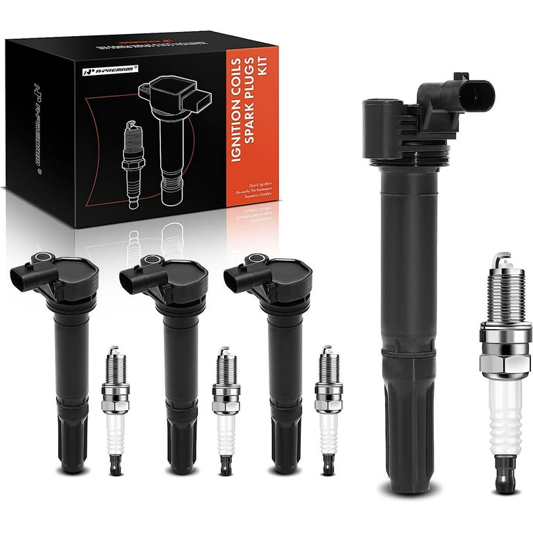 A Premium Set of 4 Ignition Coil Pack and Iridium Spark Plugs Compatible with Fiat 500 2012 2017 1.4L Replace NGK97637 68070492AB