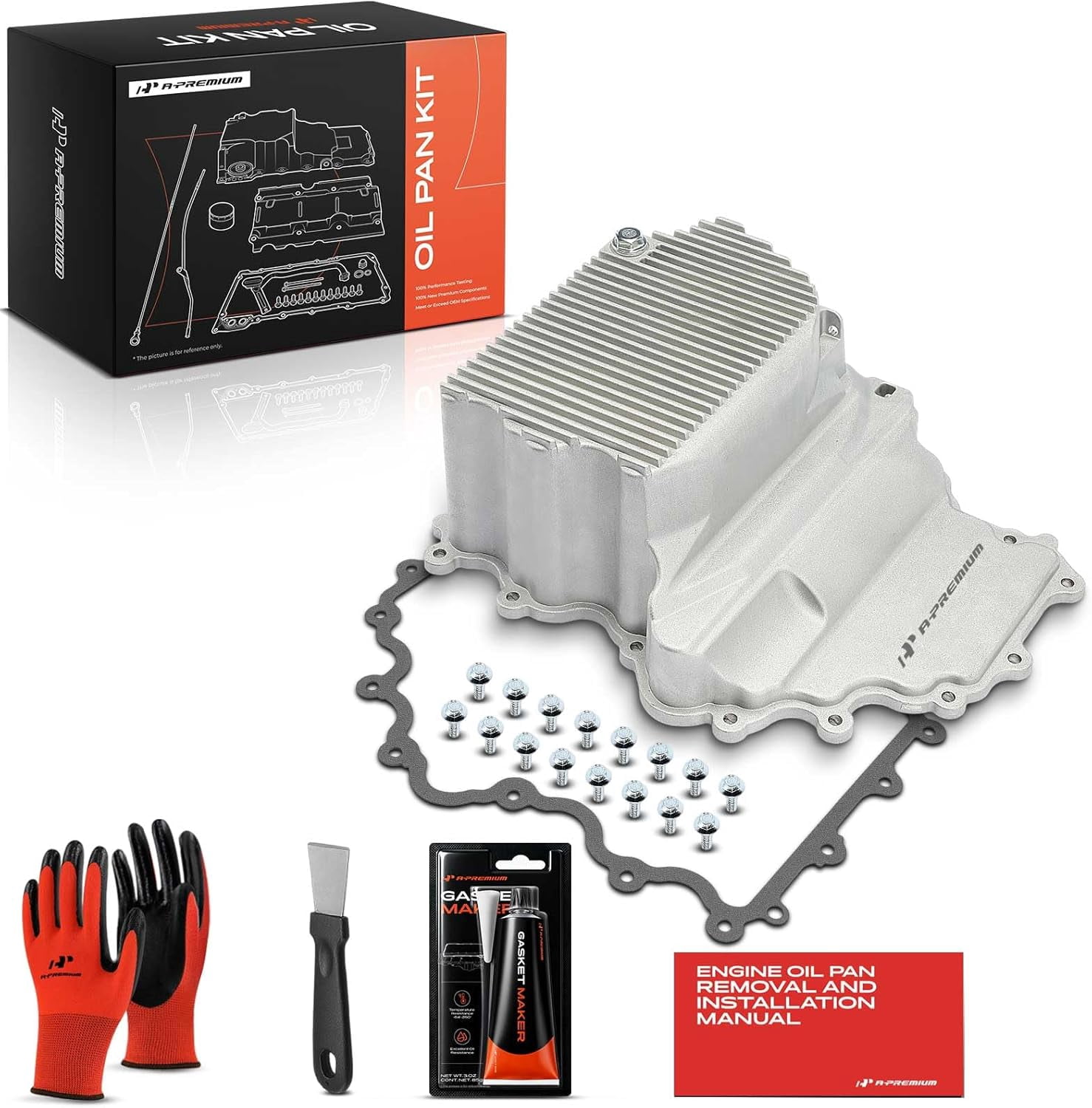 A-Premium Upgraded Aluminum Engine Oil Pan w/Plug, Gasket & Bolts, Fit ...