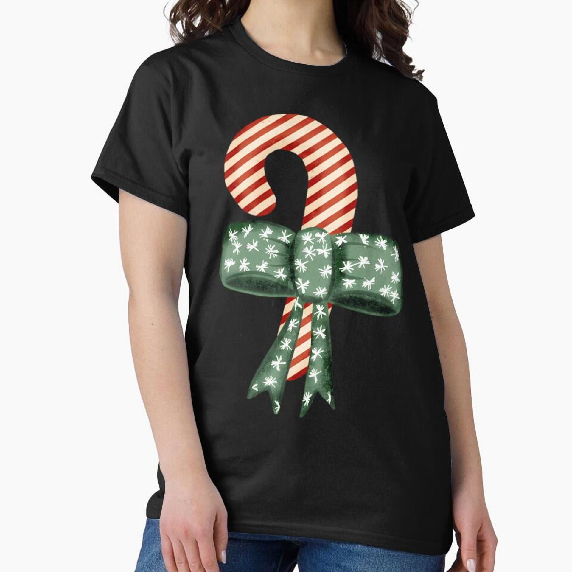 A Preppy Festive Candy Cane With A Dainty Coquette Style Bow Unisex T ...