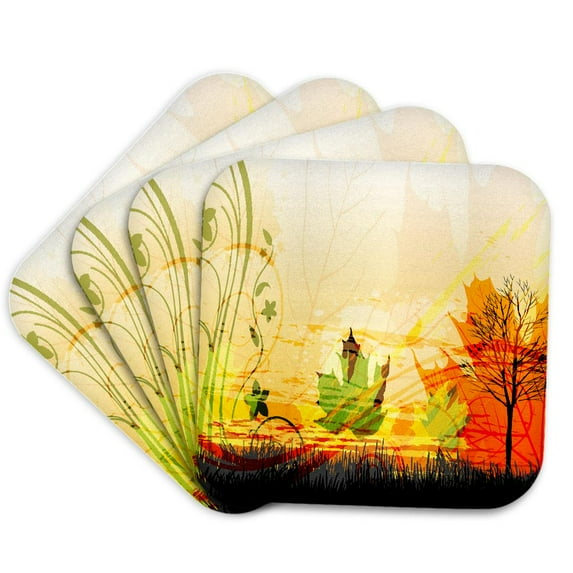 3drose, a Pretty Fall Scene with a Tree and Fall Leaves, Set of 4 ...