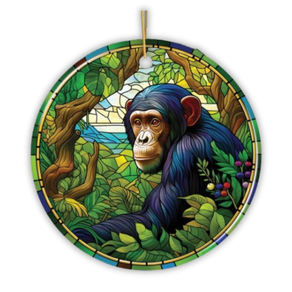 A Primate Safari Chimpanzee Stained Glass Style Ceramic Ornament ...