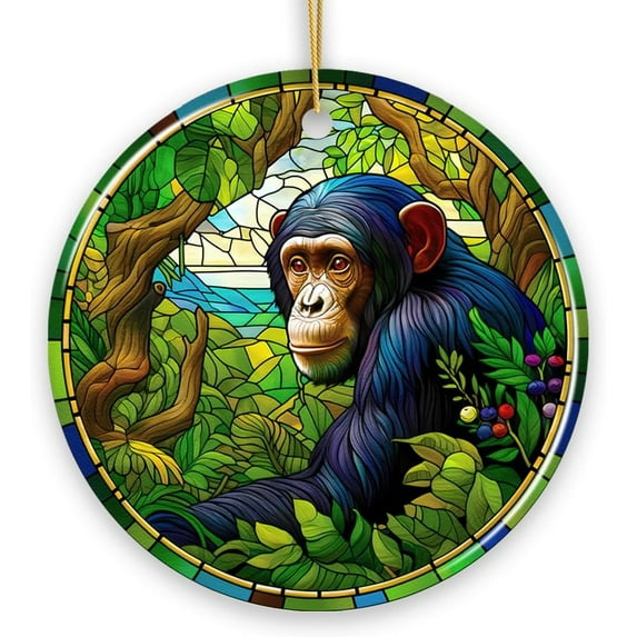 A Primate Safari Chimpanzee Stained Glass Style Ceramic Ornament ...
