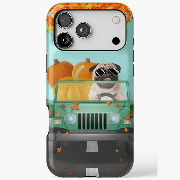 A Pug Dog Fall Pumpkin Themed Autumn Graphic Art iPhone 11 through 17 ...