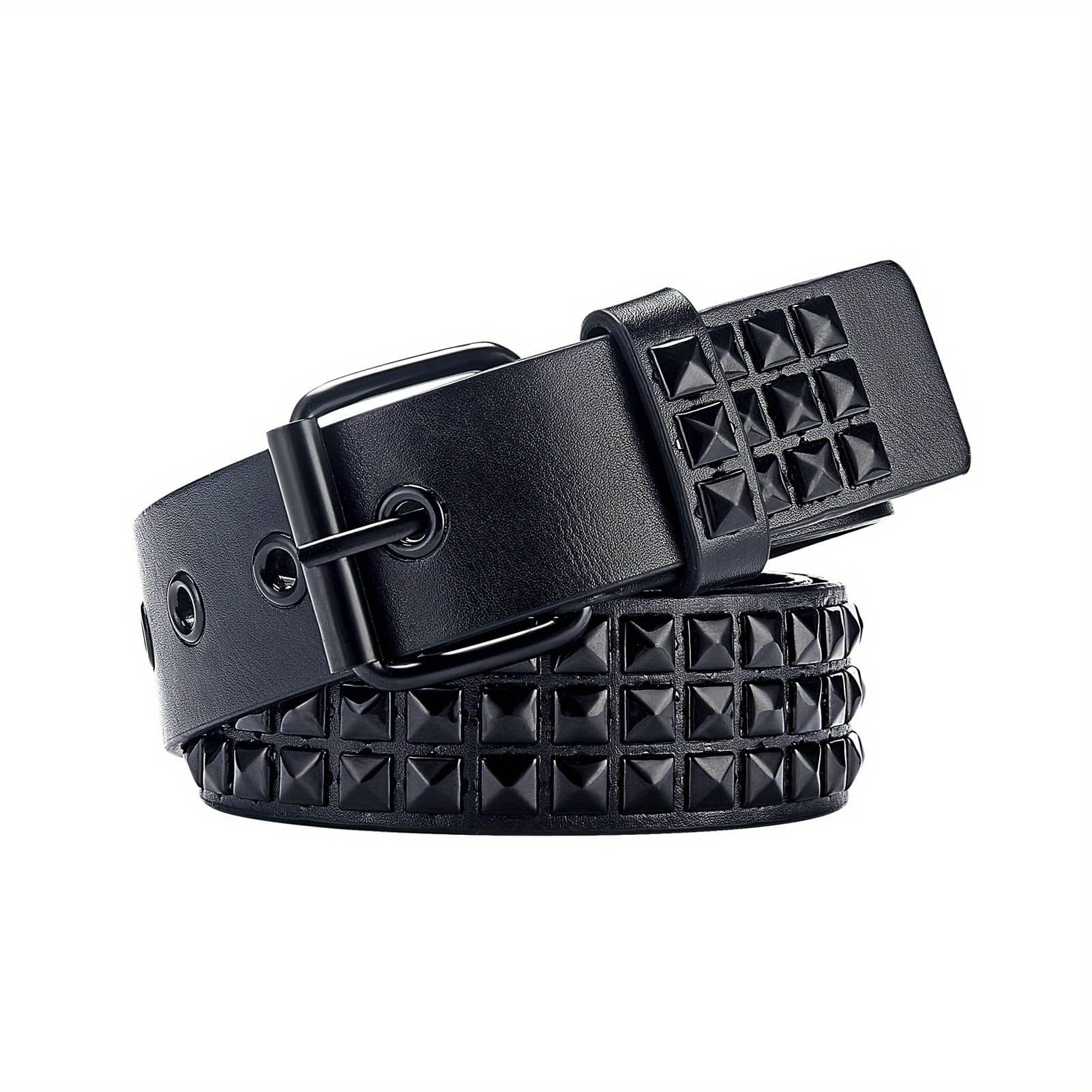 A Punk-style Belt With Three Rows Of Black Rivets, Suitable For Both ...