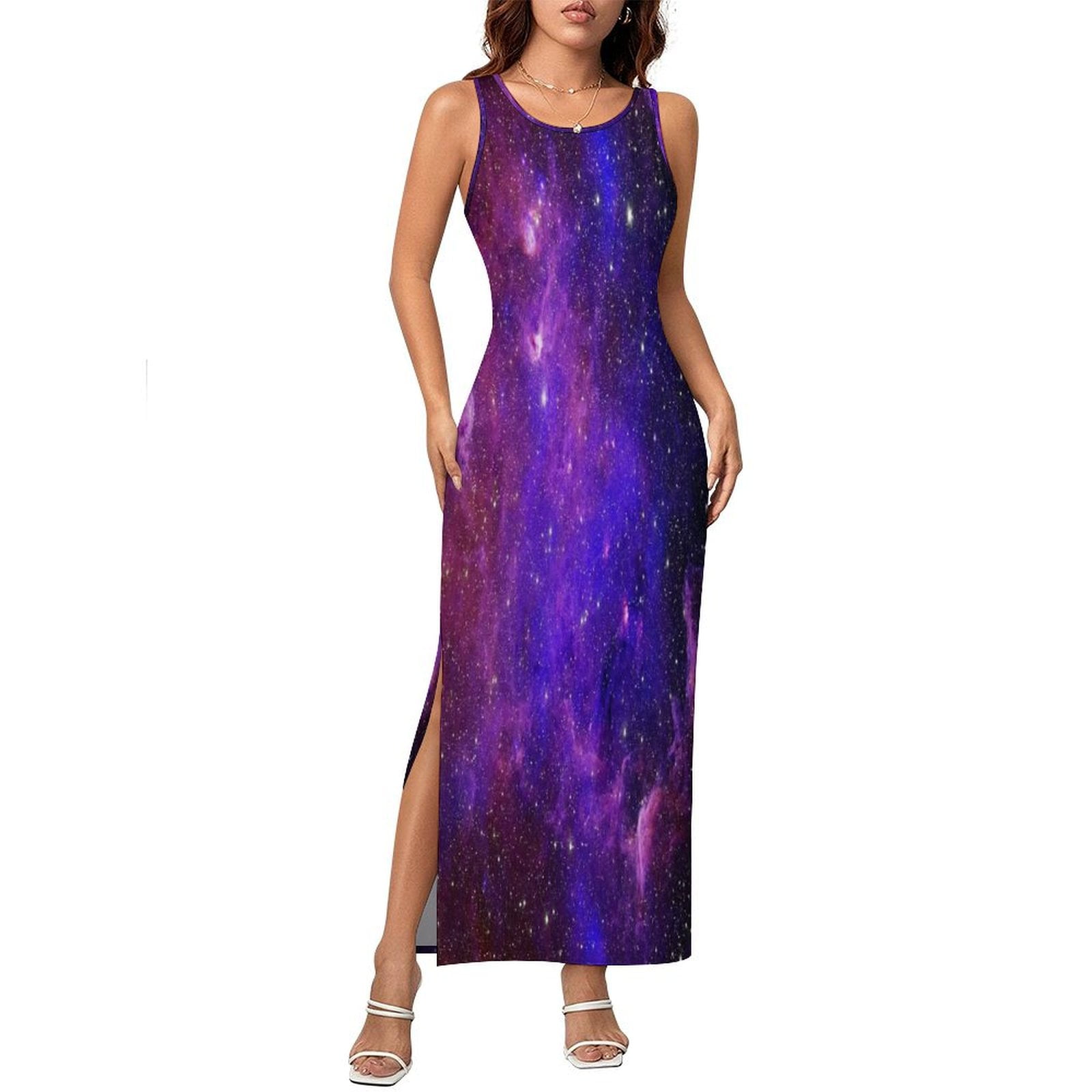 A Purple And Blue Nebula Ladies Summer Dresses Beach Vacation Maxi ...