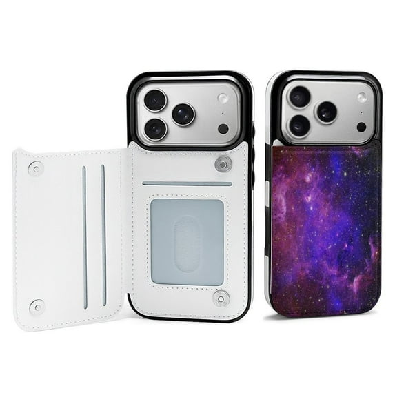 A Purple And Blue Nebula Leather Wallet Case for iPhone 14 Pro Wallet ...