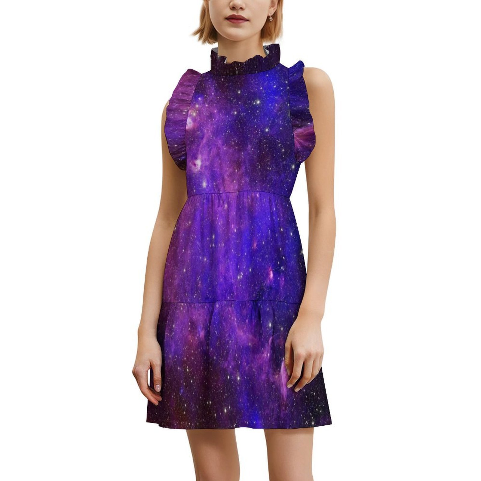A Purple And Blue Nebula Women's Fashion Casual Dress Summer Stand Up ...