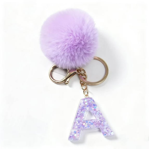 A Purple Velvet Ball Letter Pendant Keychain Backpack Charm Alphabet ...