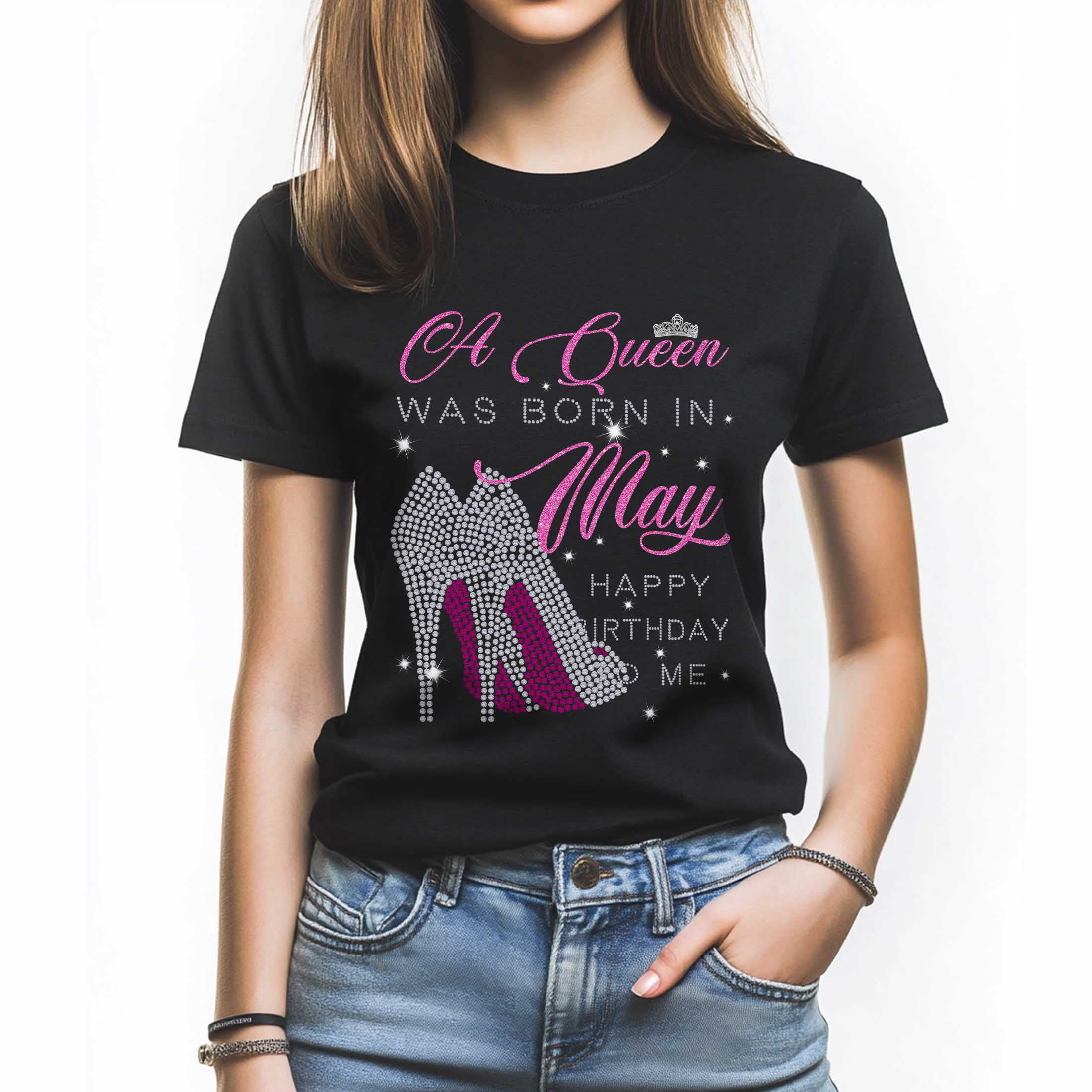 A Queen Was Born in May T-Shirt, Funny Birthday Shirt for Women ...